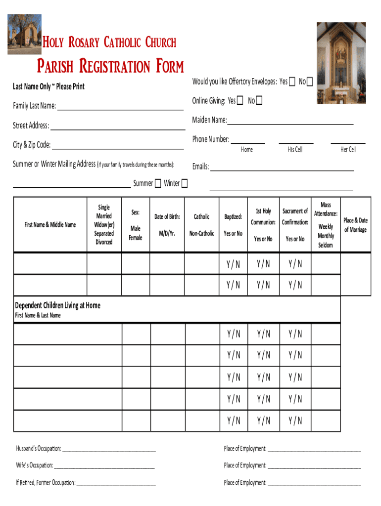 Fillable Online ST MARY'S CATHOLIC CHURCH -- PARISH REGISTRATION FORM ...