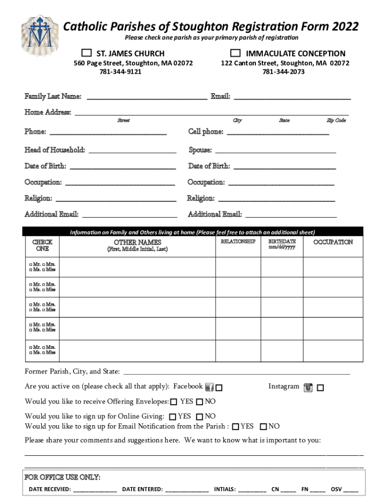 Fillable Online St. Joseph Guardian of the Holy Family Parish - Falmouth, MA Fax Email Print ...