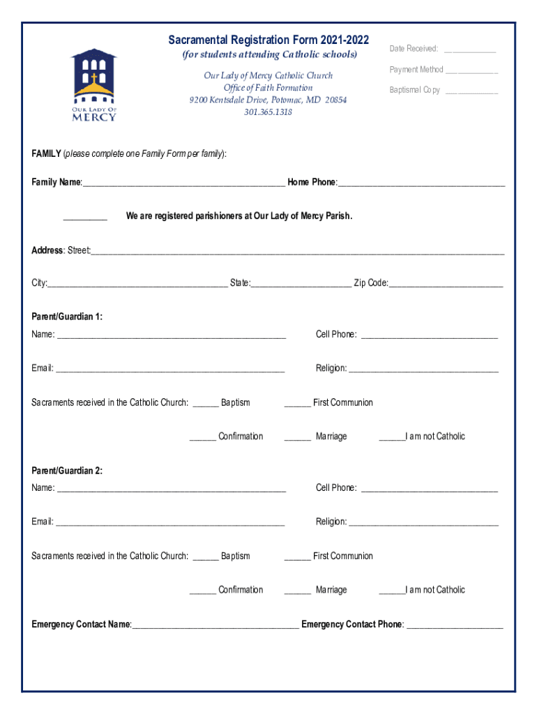 Fillable Online saintmatthew.ussacrament-registration-formSacrament ...