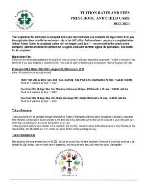 Fillable Online TUITION RATES AND FEES PRESCHOOL AND CHILD CARE ... Fax ...