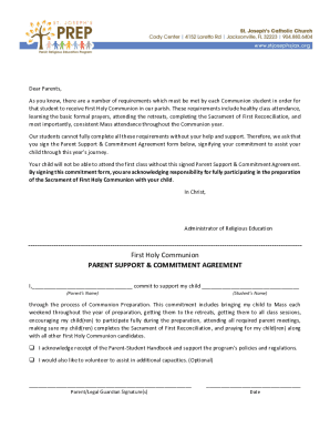 Fillable Online First Holy Communion PARENT SUPPORT & COMMITMENT ...