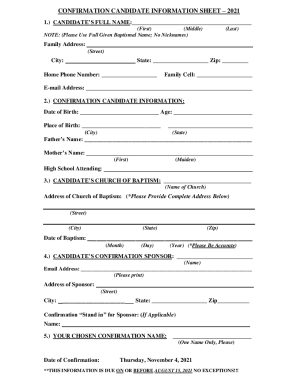 Fillable Online CONFIRMATION CANDIDATE INFORMATION SHEET Fax Email ...