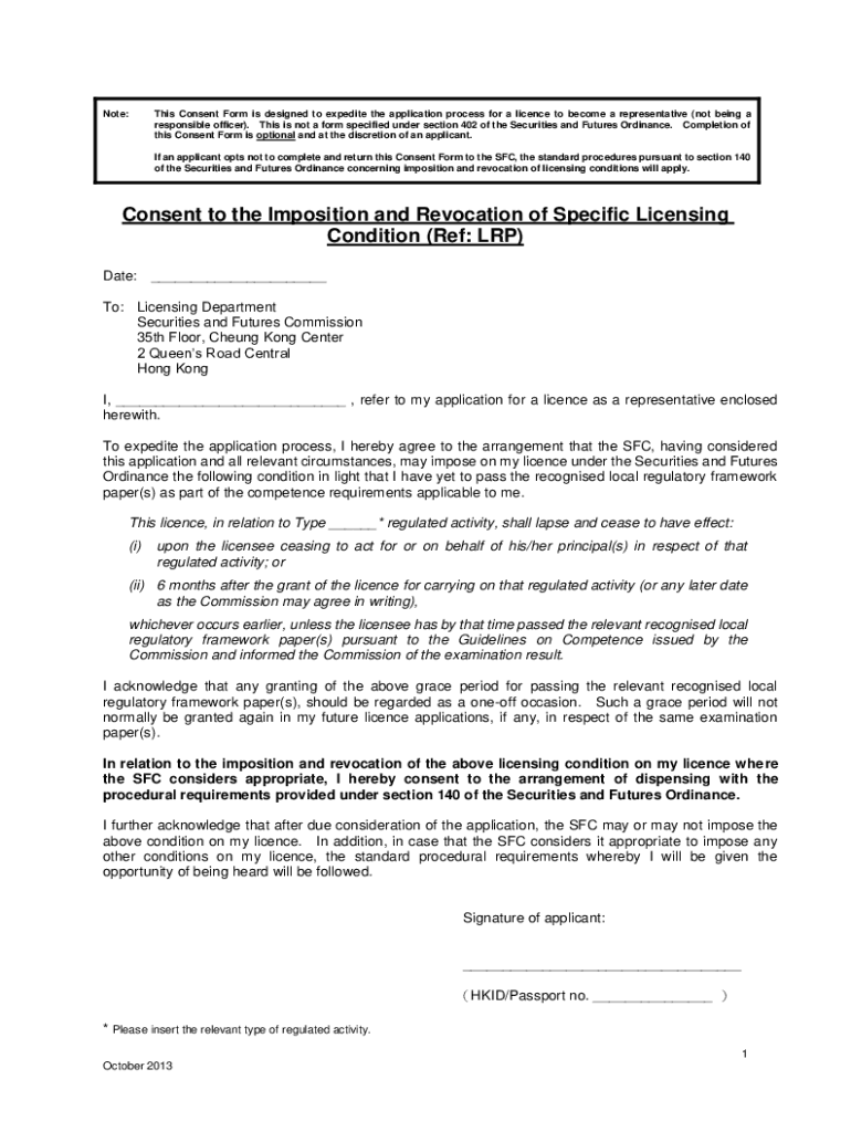 Fillable Online www.sfc.hksfcdocNote: This Consent Form is designed to ...