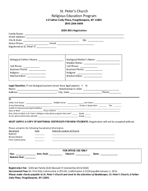 Fillable Online St. Peter's Church Religious Education Program ...