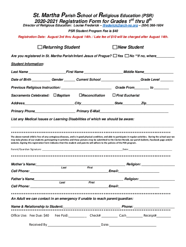 Fillable Online 2020-2021 PSR - REGISTRATION FORM - cloudfront.net Fax ...
