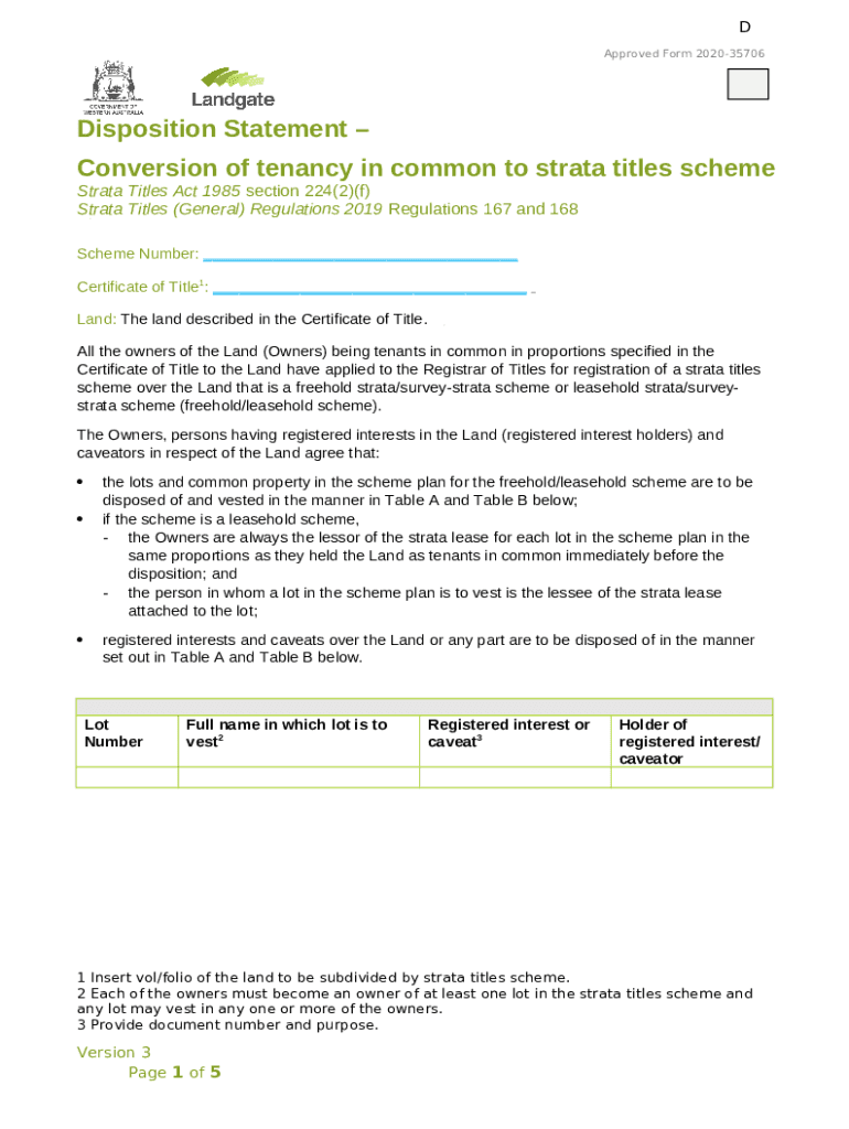 Disposition StatementConversion of tenancy in common to strata titles ...