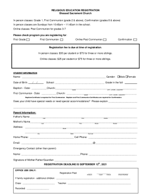 Fillable Online Religious Education Registration - The Church of the ...