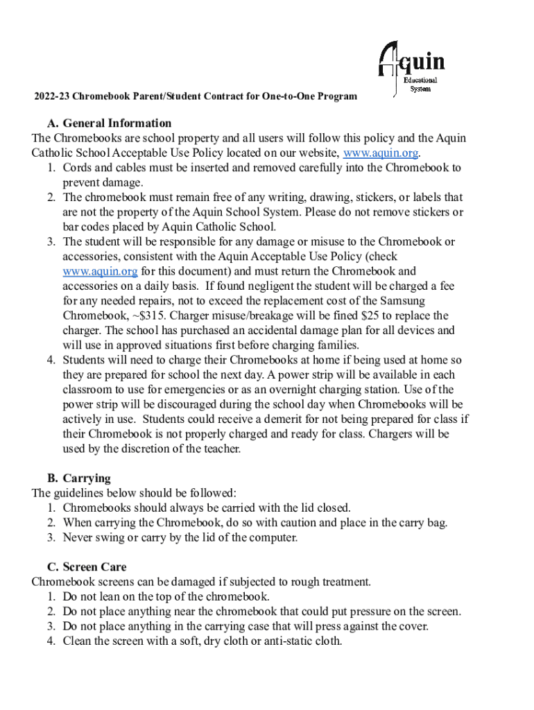 Fillable Online 2022-23 Chromebook ParentStudent Contract for Middle ...