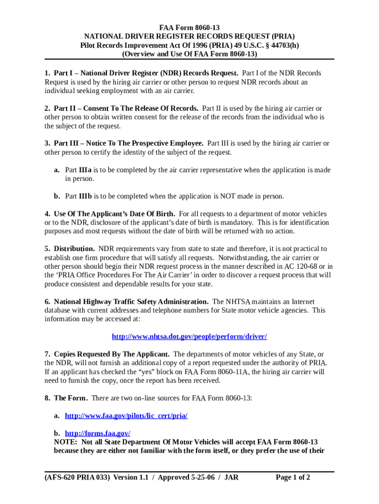 Fillable Online Pilot Records Improvement Act of 1996 Pilot Records ...