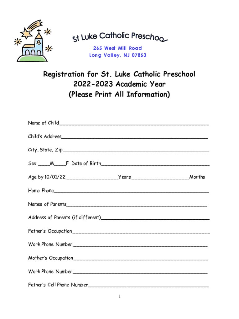 Fillable Online for Sai Registration for St. Luke Catholic Preschool ...