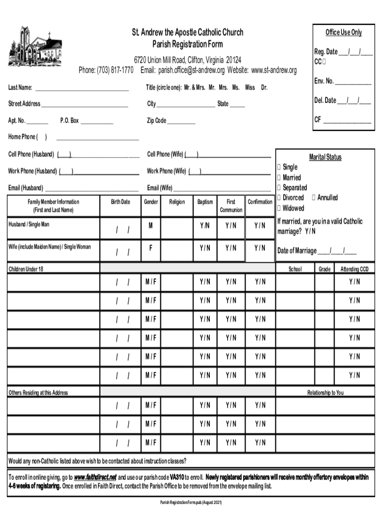 Fillable Online Parish Registration Form-1.pdf Fax Email Print - pdfFiller