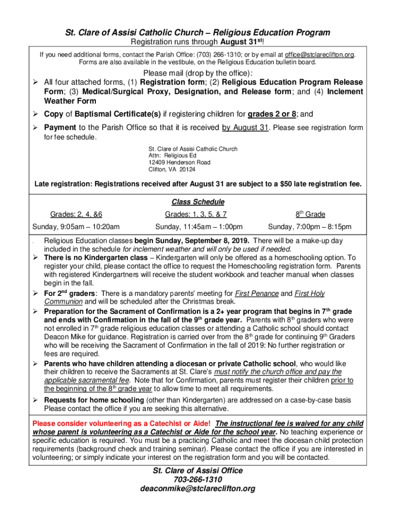 Fillable Online The Catholic Communities of St. Clare of Assisi/Sta ...