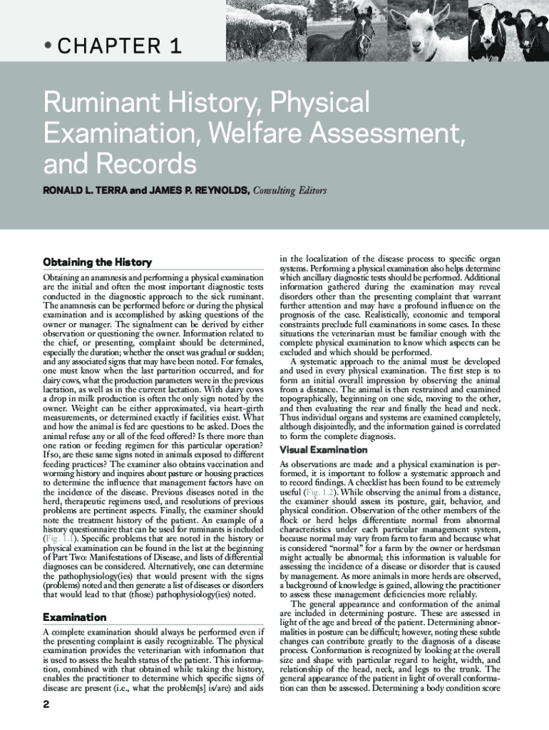 Fillable Online Ruminant History, Physical Examination, Welfare ...