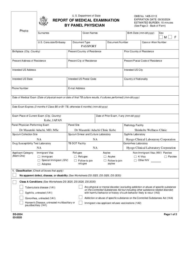 Fillable Online DS-2054. Report of Medical Examination by Panel ...