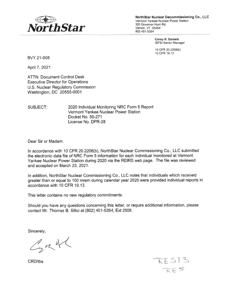 Fillable Online Vermont Yankee Nuclear Power Station - 2020 Individual ...