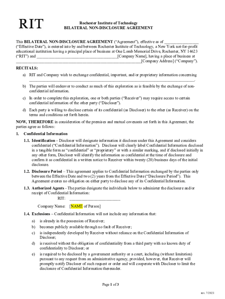 Fillable Online Bilateral Non-Disclosure Agreement Fax Email Print ...