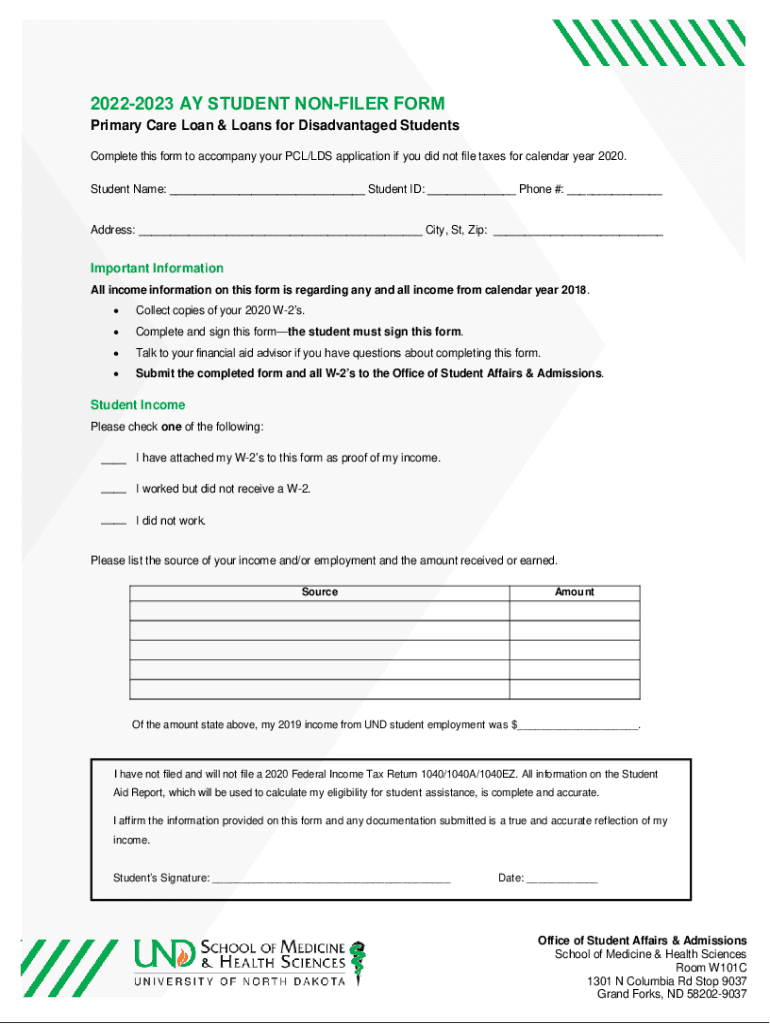Fillable Online med und 2022-2023 AY STUDENT NON-FILER FORM Fax Email Print - pdfFiller