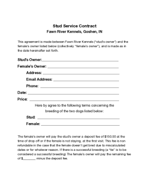 Fillable Online Stud Dog Sample ContractBadtotheBoneKennelsStud Dog ...
