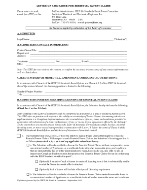 Fillable Online standards ieee LETTER OF ASSURANCE FOR ESSENTIAL PATENT ...