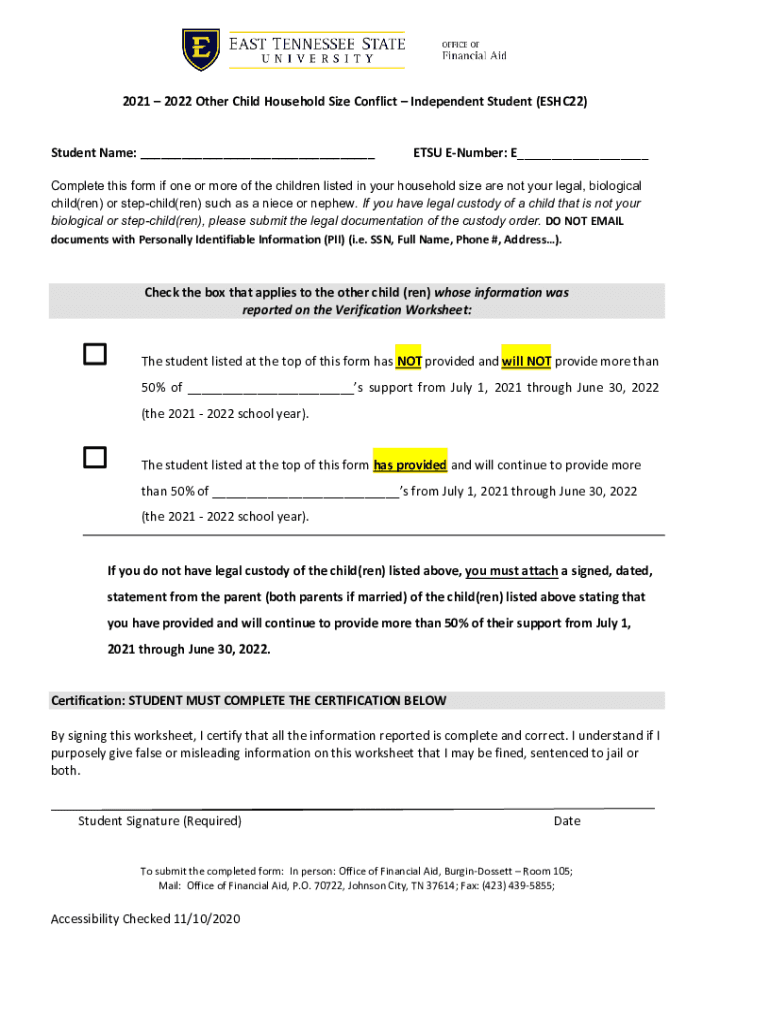 Fillable Online 2020-2021 Other Child Household Size Conflict ...