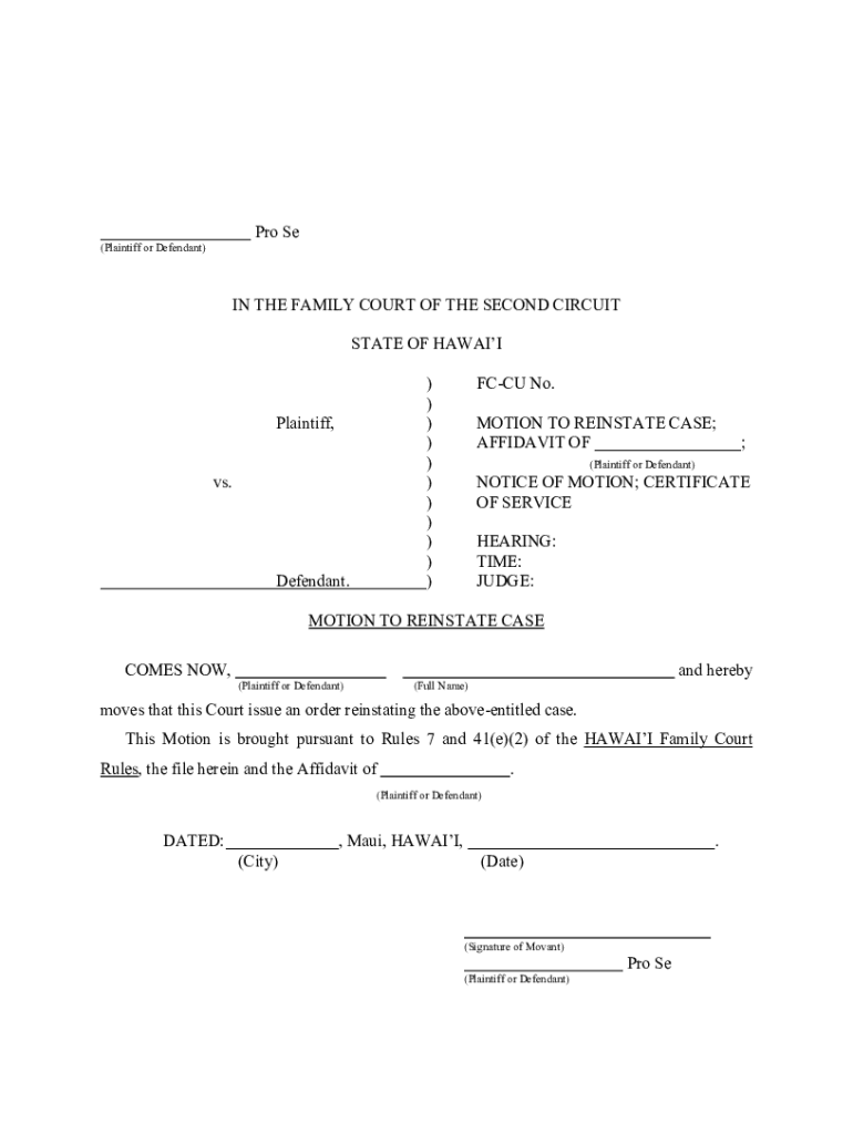 Fillable Online www.courts.state.hi.usdocsformPro Se IN THE FAMILY ...