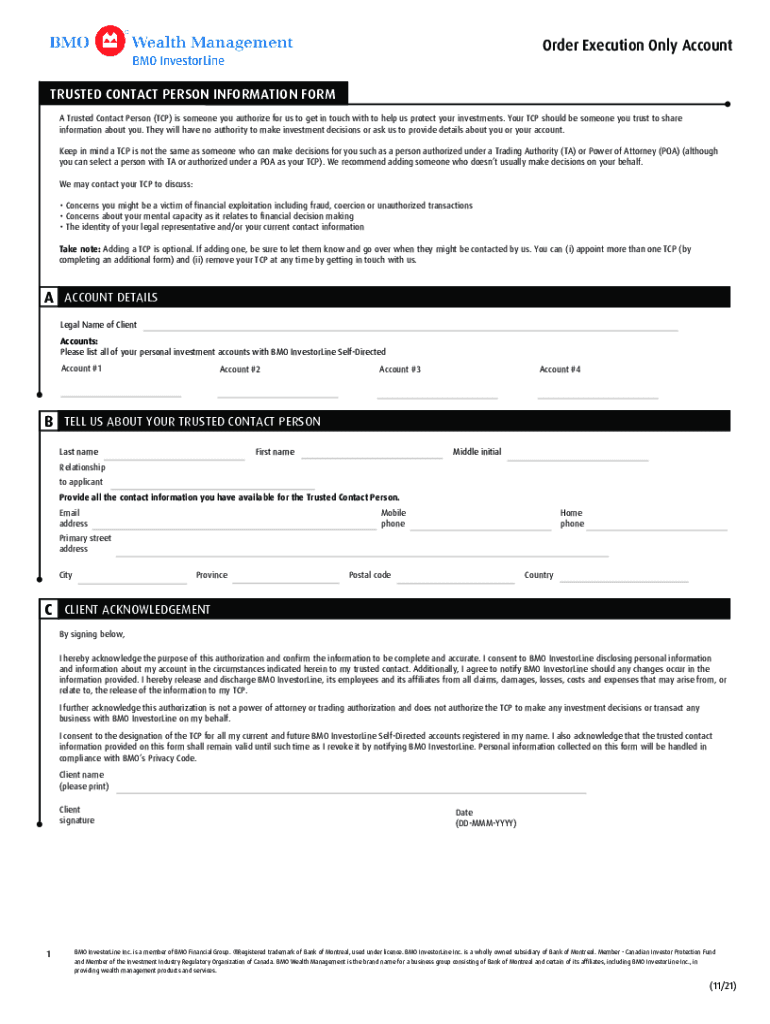 Fillable Online BMO InvestorLine TCP Form - Self-Directed (RB) Fax Email Print - pdfFiller