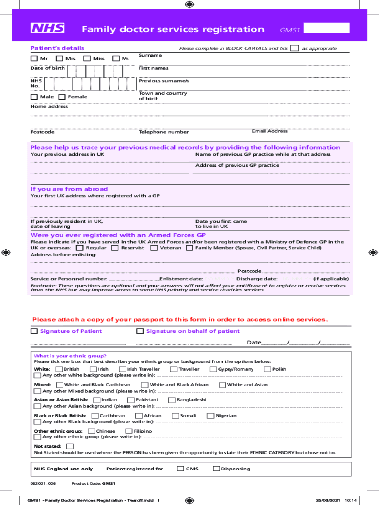 Fillable Online 2021 Form UK NHS GMS1 Fill Online, Printable, Fillable ...