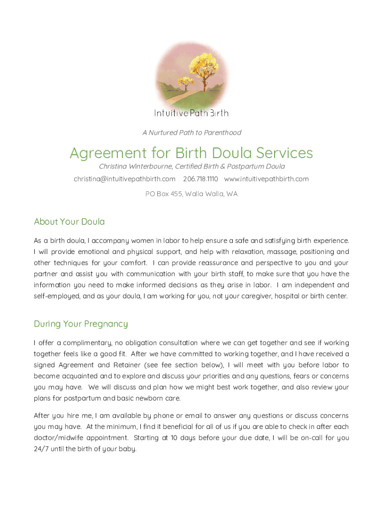 Fillable Online Sample Contract - WHOLLY MAMA birth doulaSample ...