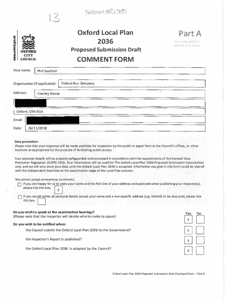 Fillable Online www.oxford.gov.ukdownloadsdownloadOxford Local Plan ...