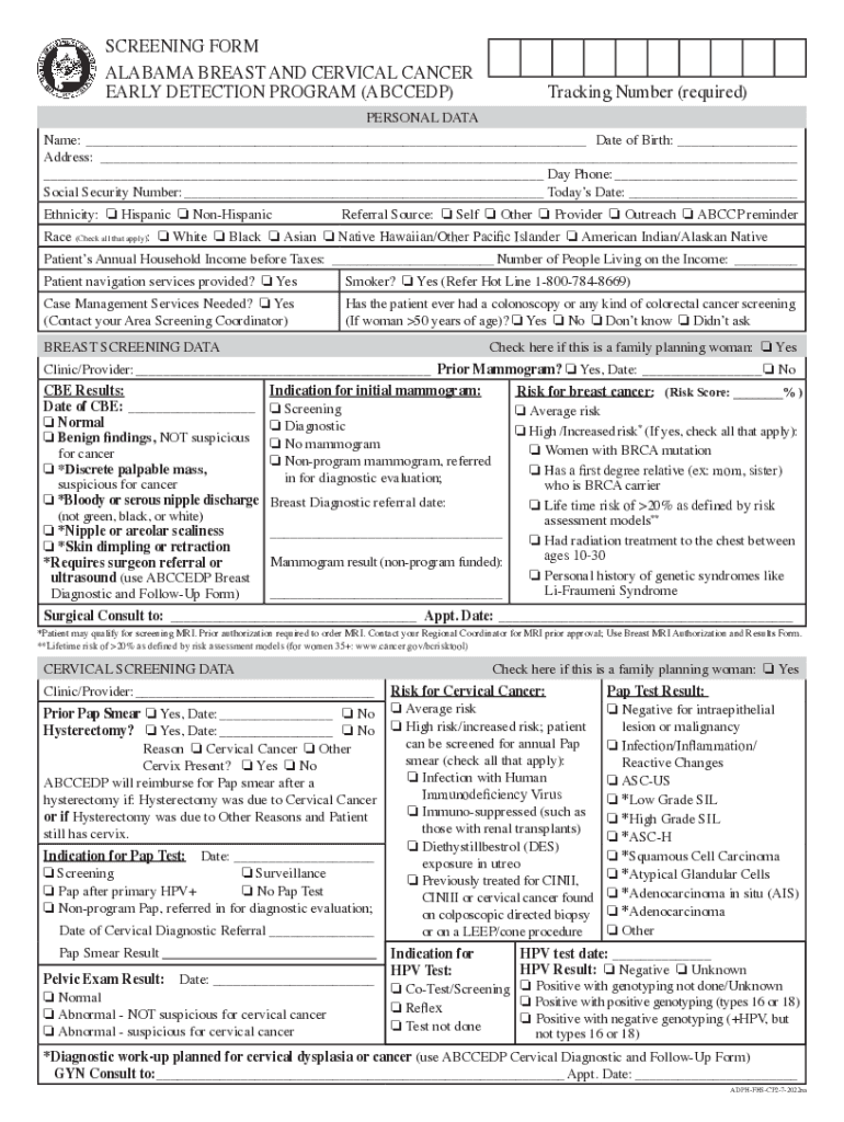 Fillable Online www.alabamapublichealth.gov bandc assetsSCREENING FORM ...
