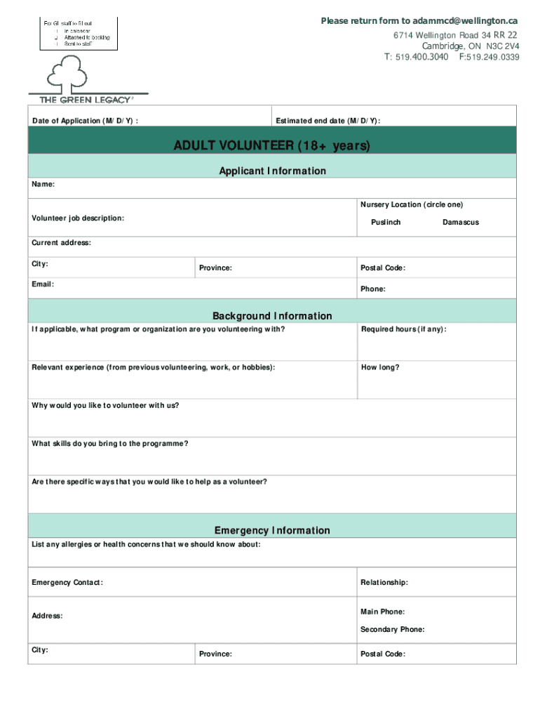 Fillable Online Volunteer Intake Form - Adult - Fillable Fax Email ...