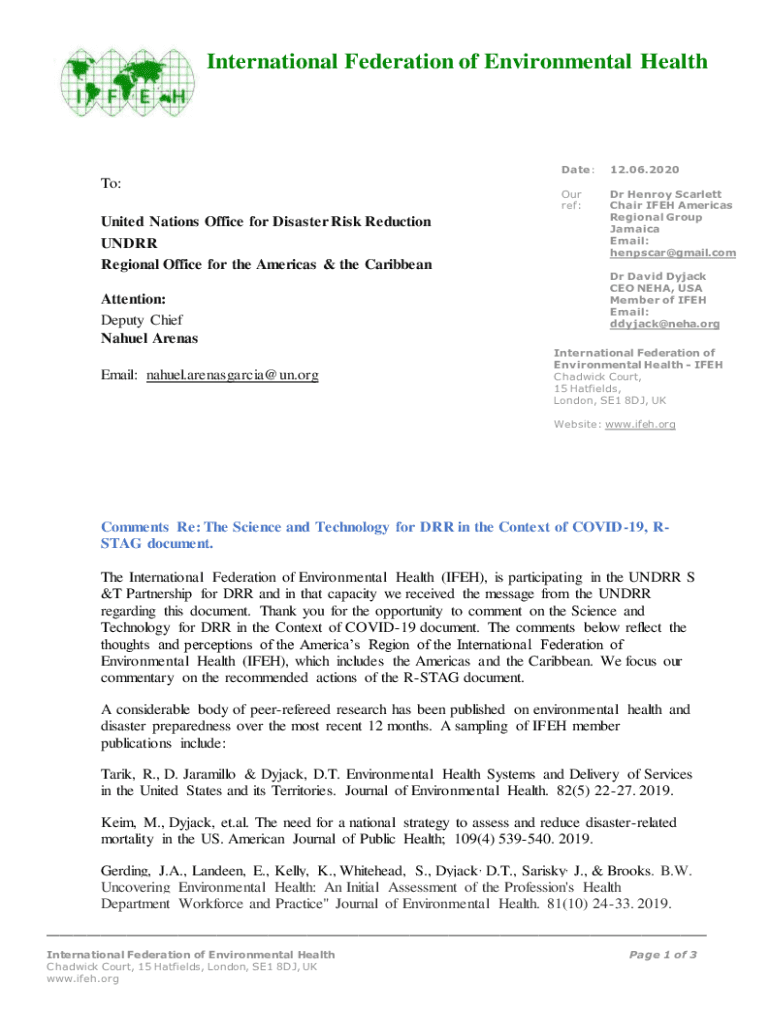 Fillable Online letter to the United Nations Office for Disaster Risk ...