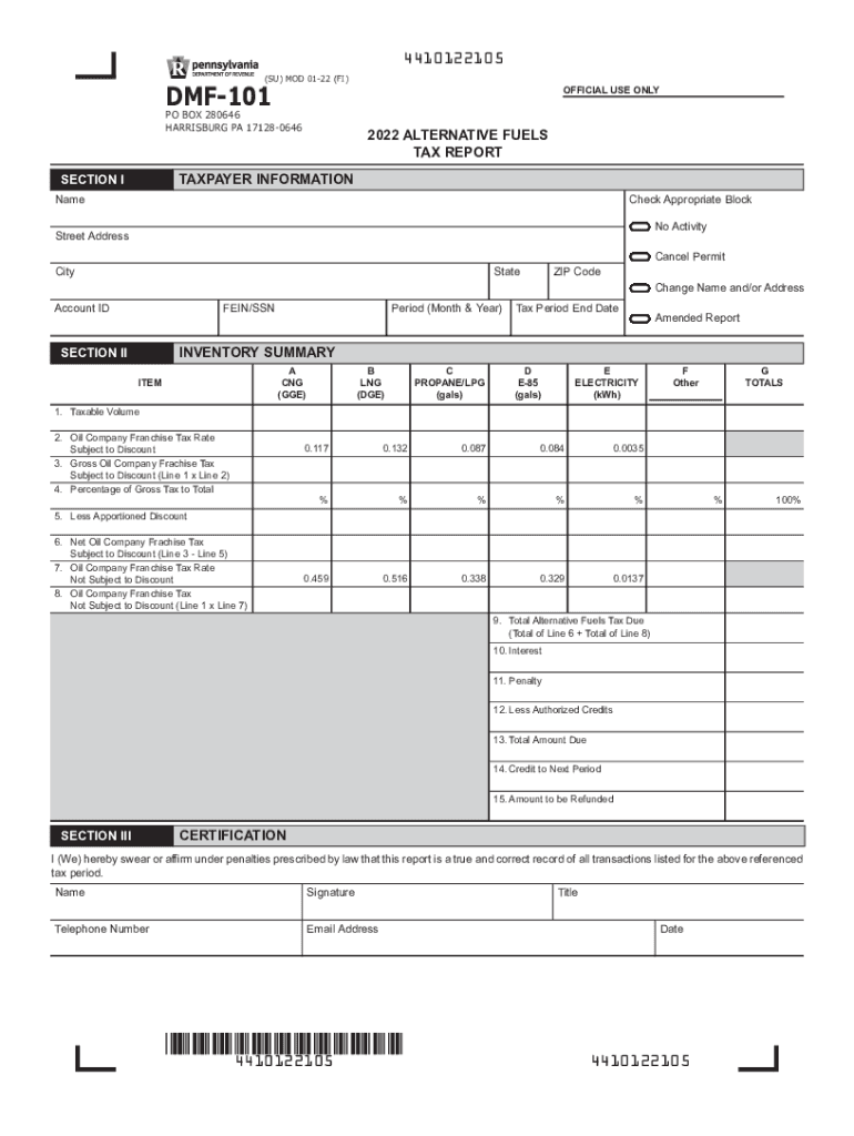 Fillable Online 2022 Alternative Fuels Tax Report (DMF-101). Forms ...