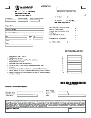 Fillable Online Gross Premiums Tax - Surplus Lines Agents (RCT-123 ...