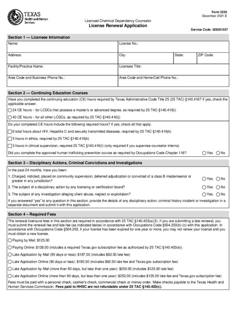 Fillable Online Form 3235, License Renewal Application. Form 3235 ...