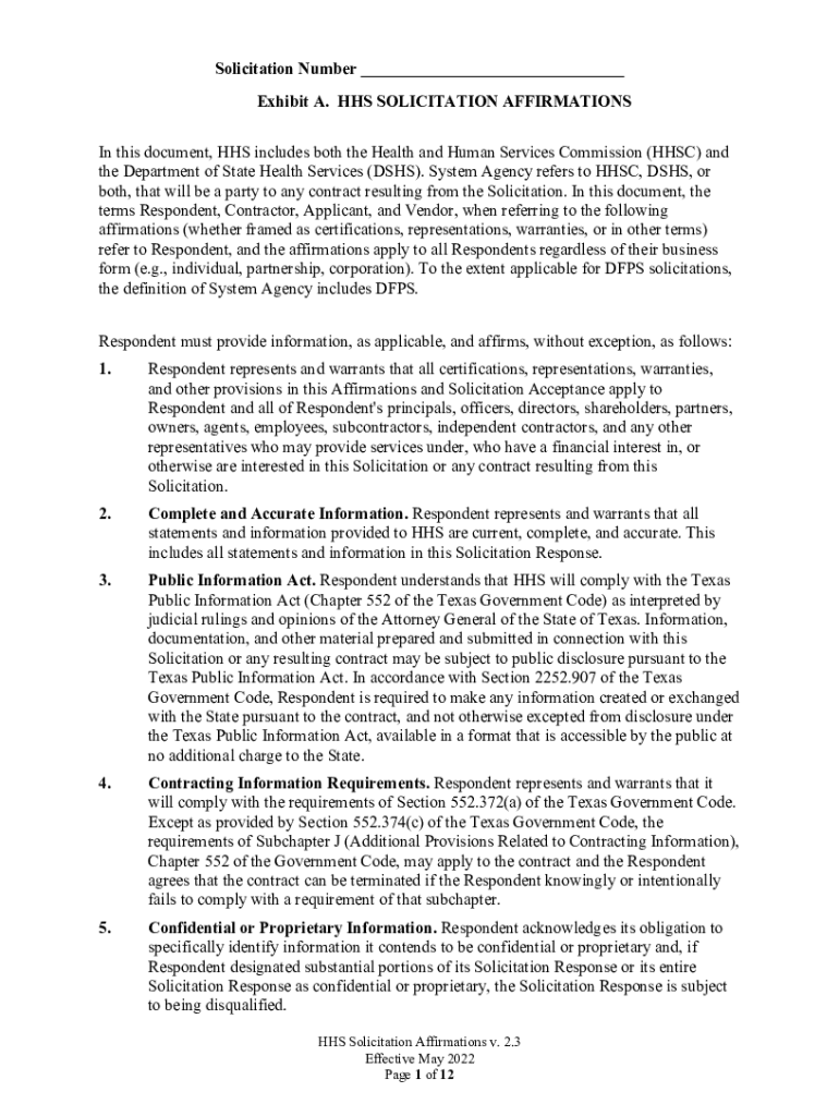 Fillable Online Exhibit A. HHS SOLICITATION AFFIRMATIONS Fax Email Print - pdfFiller