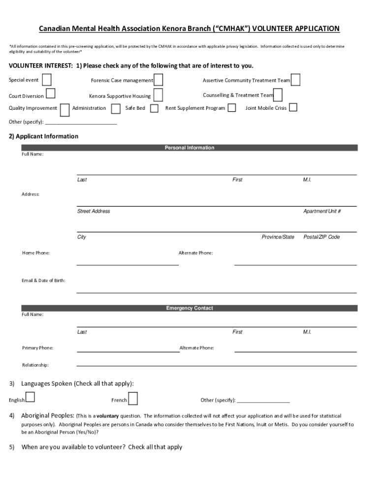 Fillable Online cmha.cacmha-nationalour-national-volunteerOur National ...