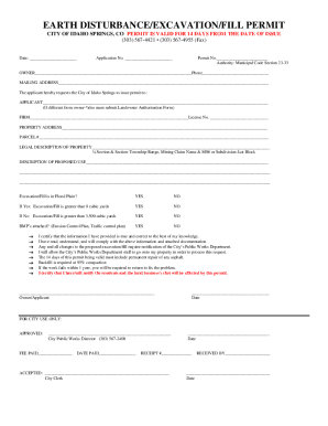 Fillable Online EARTH DISTURBANCE/EXCAVATION/FILL PERMIT Fax Email ...