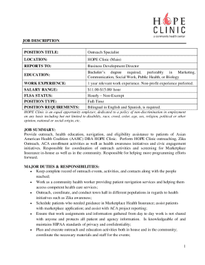 Fillable Online Community Outreach Coordinator Job Description ...