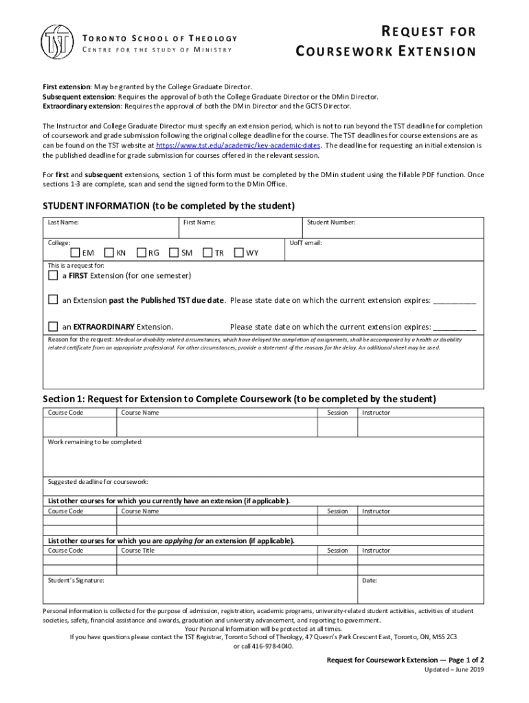 Fillable Online Request a coursework extensionCurrent studentsWriting ...