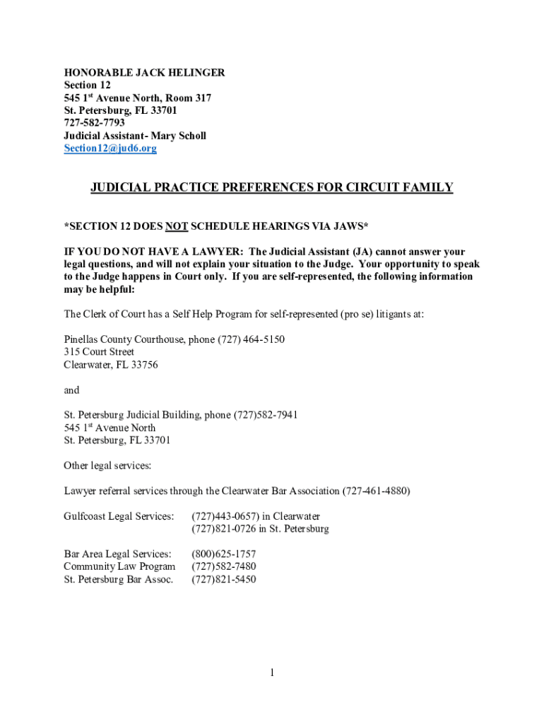 Fillable Online JUDICIAL PRACTICE PREFERENCES FOR CIRCUIT FAMILY Fax Email Print - pdfFiller