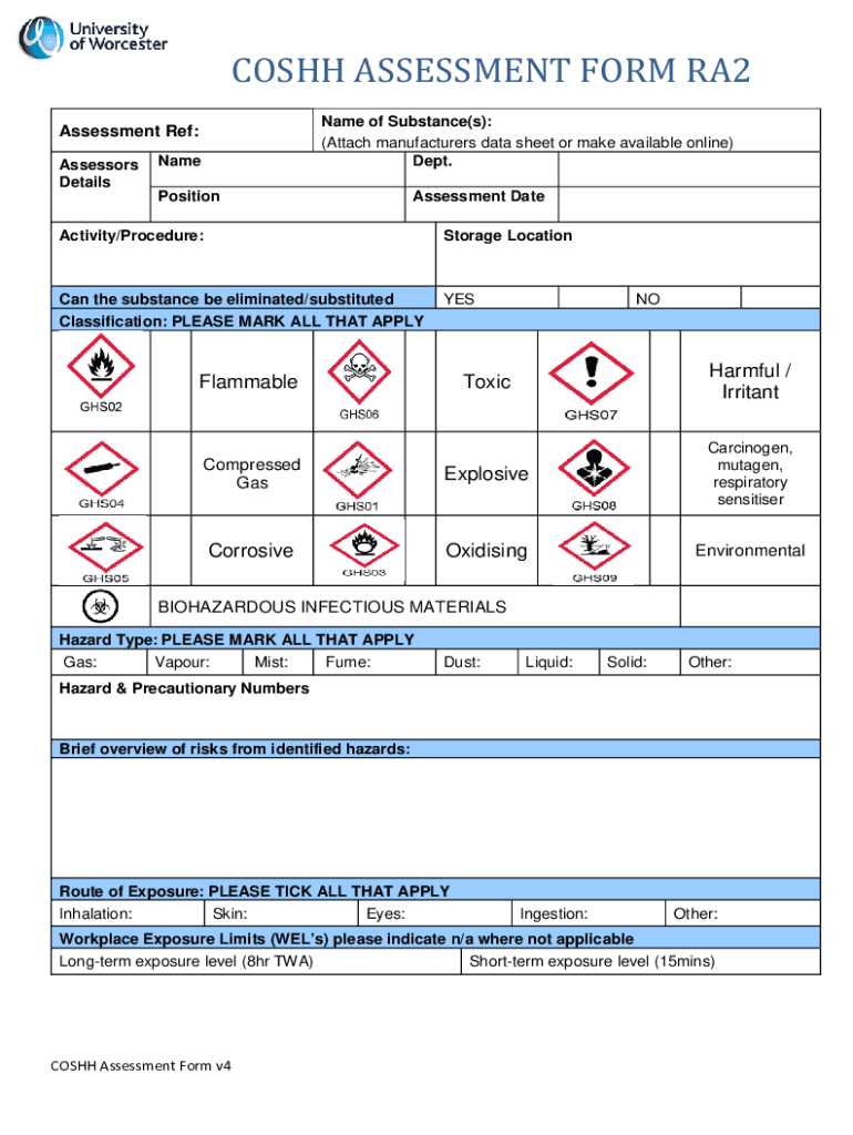 Fillable Online COSHH Assessment ProcedureDepartment of ...