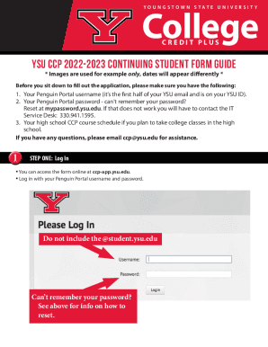 Fillable Online YSU CCP 2022-2023 Continuing Student Form Guide Fax Email Print - pdfFiller