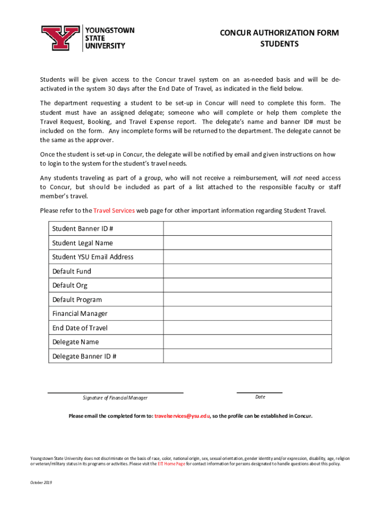 Fillable Online Concur Authorization Form Student Travel Fax Email ...