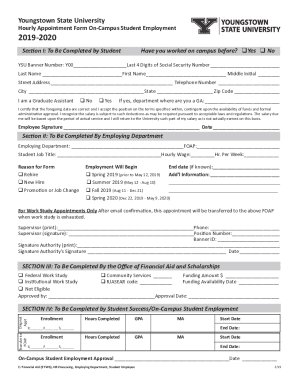 Fillable Online YSU Hourly appointment form Fax Email Print - pdfFiller