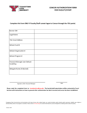 Fillable Online Concur Authorization Form - Faculty/Staff Fax Email ...