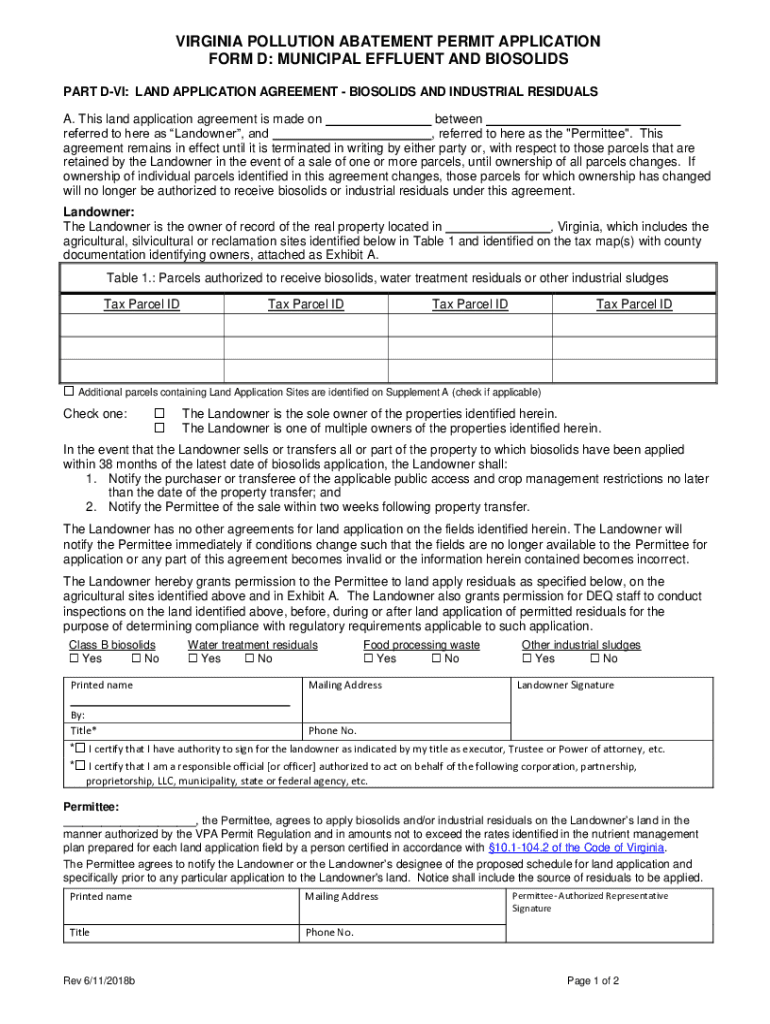 Fillable Online VIRGINIA POLLUTION ABATEMENT PERMIT APPLICATION FORM D ...
