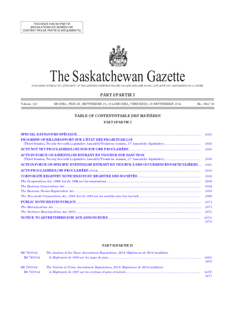 Fillable Online www.uregina.caparkingassets(REGULATIONS)/CE NUMRO NE THE SASKATCHEWAN GAZETTE ...