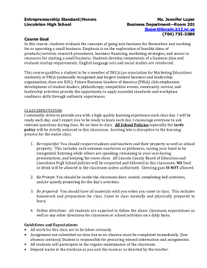 Fillable Online Entrepreneurship Standard/Honors Ms. Jennifer Luper ...