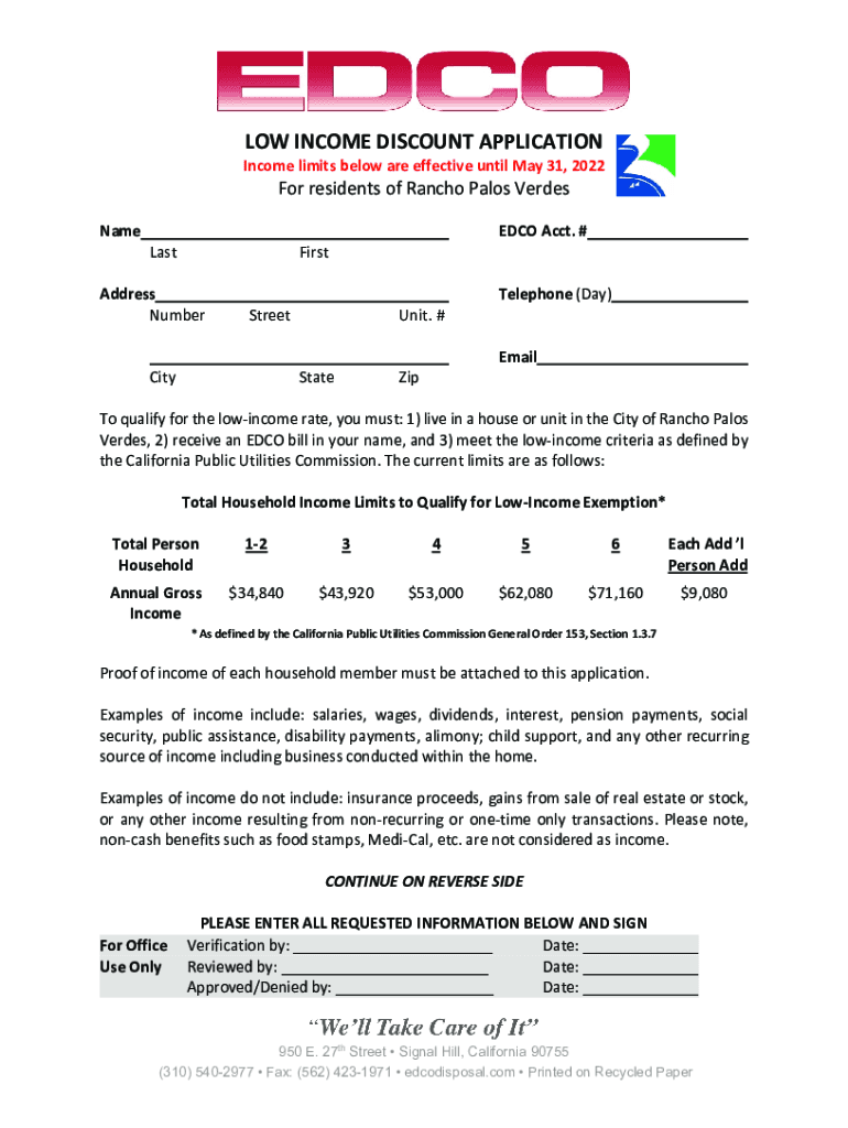 Fillable Online LOW INCOME DISCOUNT APPLICATION Fax Email Print - pdfFiller